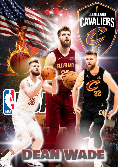 Copy of Black 3d Dean Wade Cleveland Cavaliers Basketball Nba A4 ...
