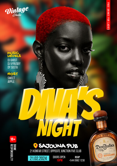 Black 3d Diva's Night Event Party Flyer A4 Template | PosterMyWall