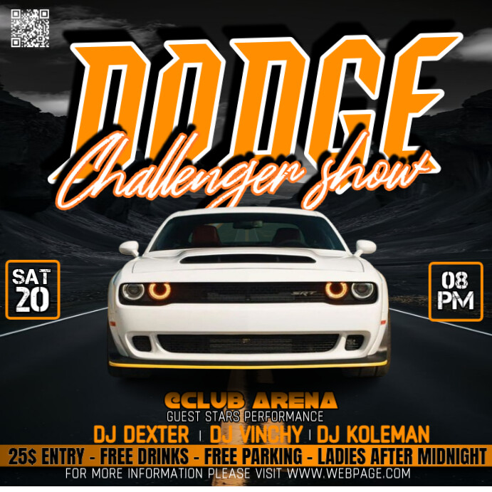 Black 3d Dodge Challenger Show Instagram Post Template | PosterMyWall