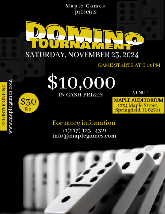 Black 3D Domino Tournament Flyer Flyer (us Le Template | PosterMyWall