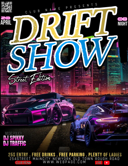 Black 3d Drift Show Street Edition Flyer (us Letter) Template | PosterMyWall