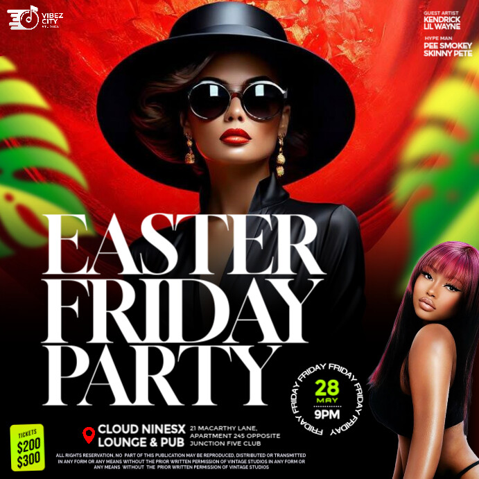 Black 3d Easter Friday Night Club Party Flyer For Social Media Template ...