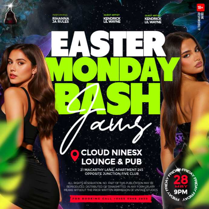 Black 3d Easter Monday Bash Night Club Party Event Flyer Instagram Post ...