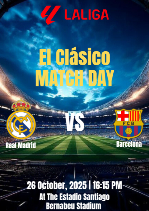 Black 3d El Clásico Match Day A4 Template | PosterMyWall