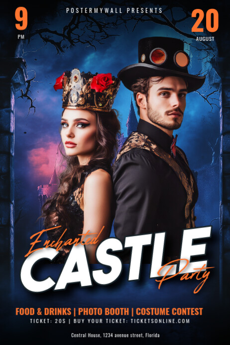 Black 3d Enchanted Castle Party Poster Template | PosterMyWall
