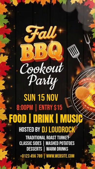 Black 3d Fall Bbq Party Template Instagram Reel | PosterMyWall