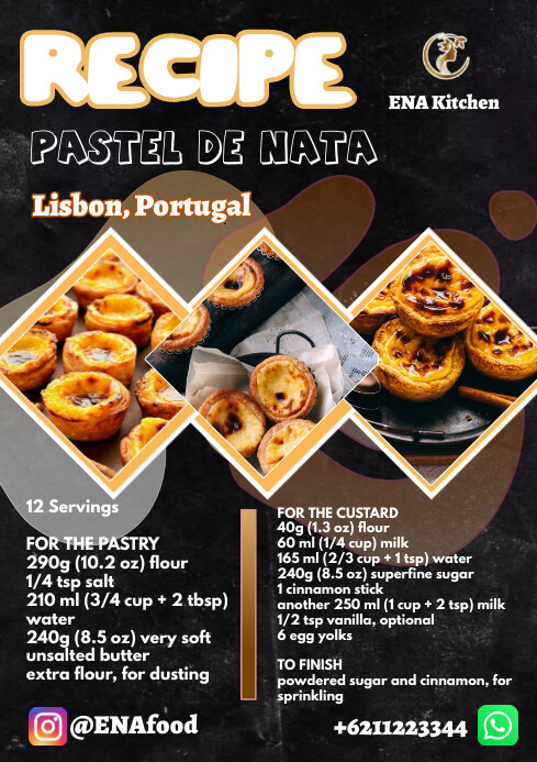 Black 3d Food Recipe Pastel De Nata A4 Template | PosterMyWall