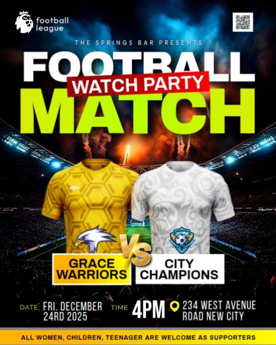 Plantilla de Black 3d Football Match Watch Party Live Soccer Screening ...