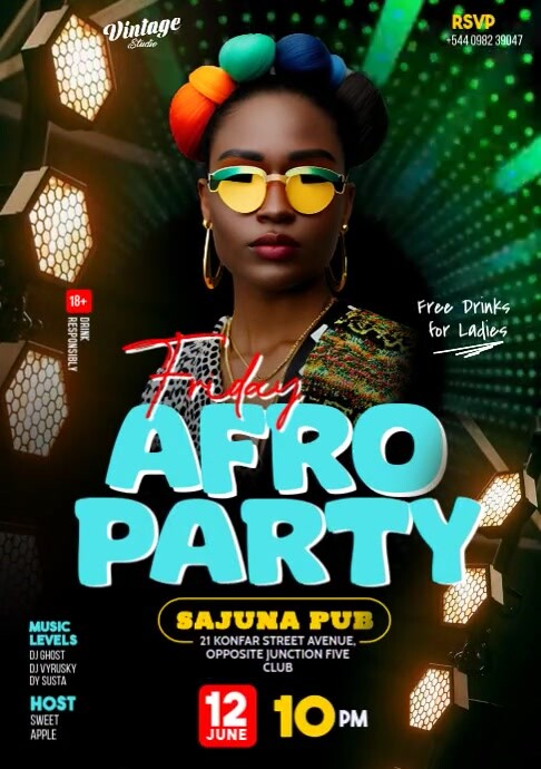 Black 3d Friday Afro Party Event Flyer A4 | PosterMyWall