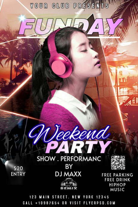 Black 3d Funday Weekend Party Poster Template | PosterMyWall