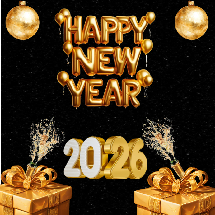 Black 3d Happy New Year 2026 Gold Luxury Celebration Poster Template ...