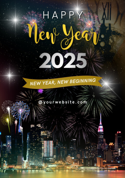 Black 3d Happy New Year A2 Template | PosterMyWall