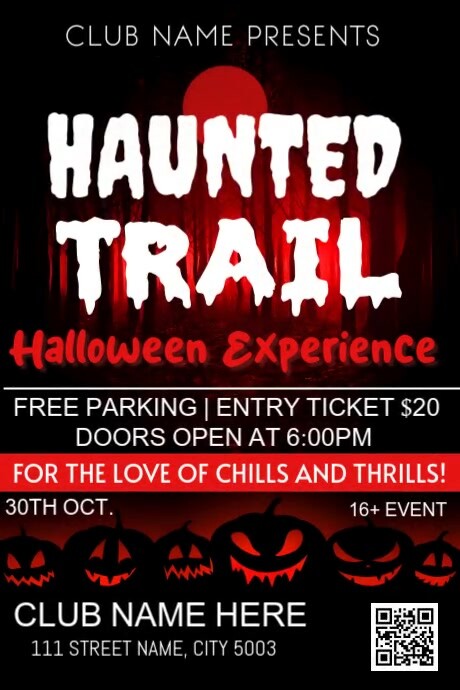 Black 3d Haunted Trail Halloween Event Poster Template | PosterMyWall