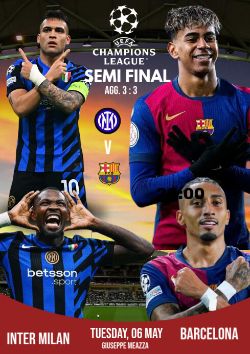 Plantilla de Black 3d Inter Milan Vs Barcelona Champions League Semi Final Match A4 | PosterMyWall