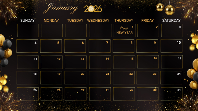 Black 3d January Calendar Presentation (16:9) Template | PosterMyWall