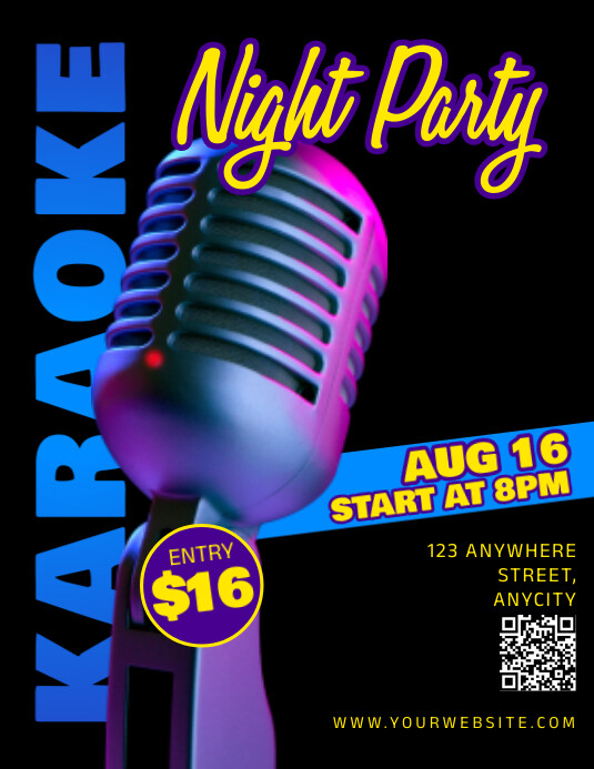 Black 3d Karaoke Night Party Pamflet (letter Template | PosterMyWall