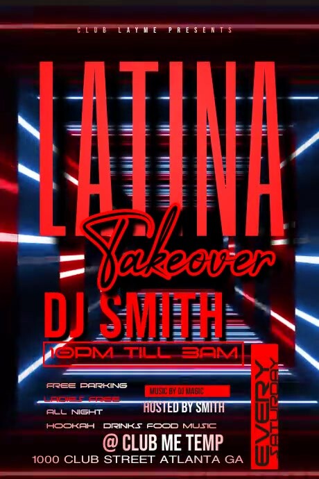 Black 3d Latina Takeover Poster Template | PosterMyWall