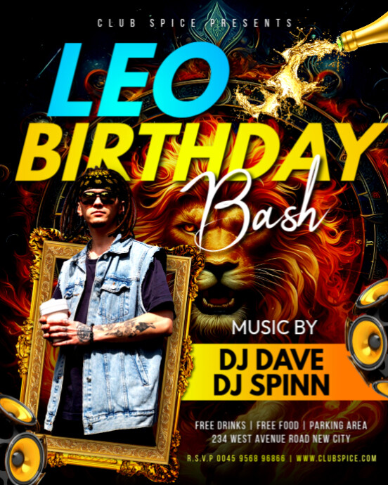 Black 3d Leo Birthday Party Zodiac Sign Astrology Night Club Dj Party Invite Promotion Poster ...