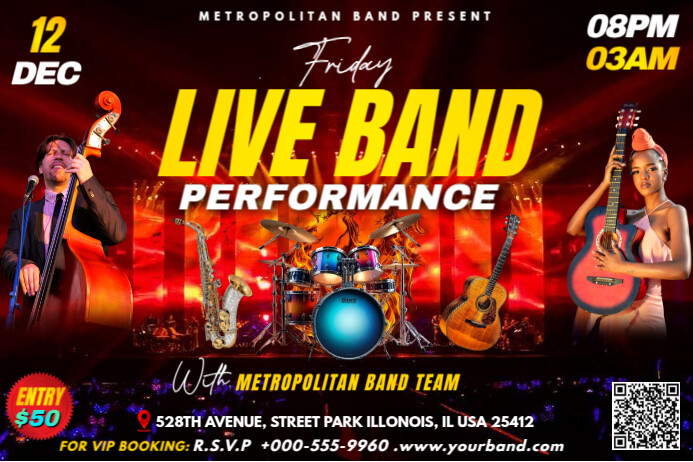 Black 3d Live Band Performance Advertisement Banner 4' × 6' Template ...