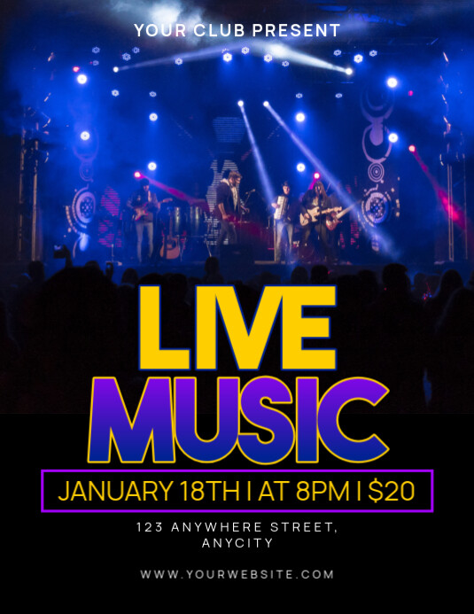 Black 3d Live Music Pamflet (letter As) Template | PosterMyWall