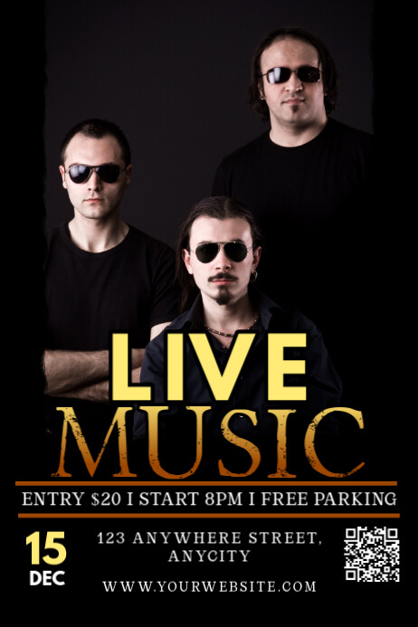 Black 3d Live Music Poster Template | PosterMyWall