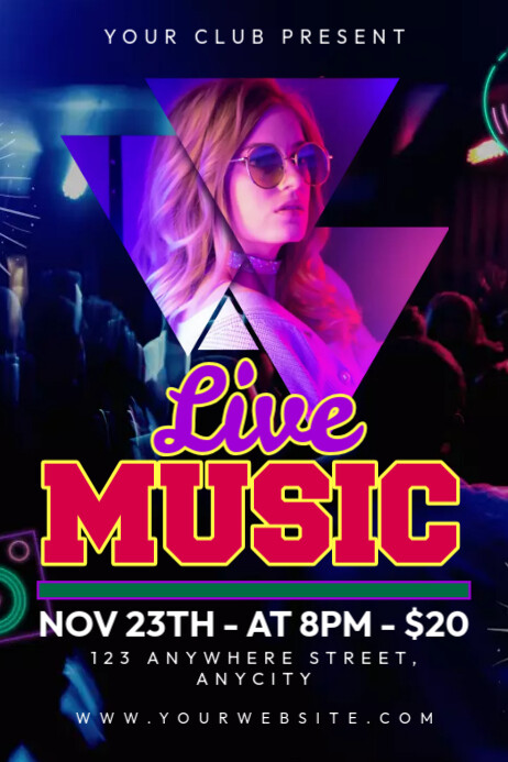 Black 3d Live Music Poster Templat | PosterMyWall