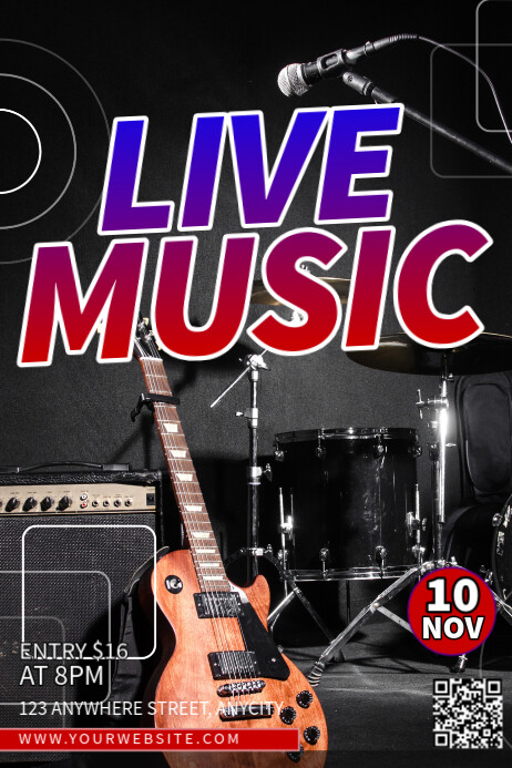 Black 3d Live Music Poster Template | PosterMyWall