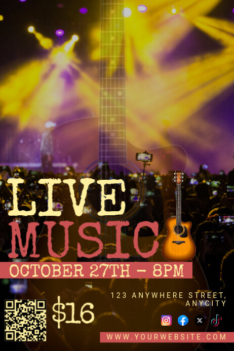 Black 3d Live Music Poster Template | PosterMyWall