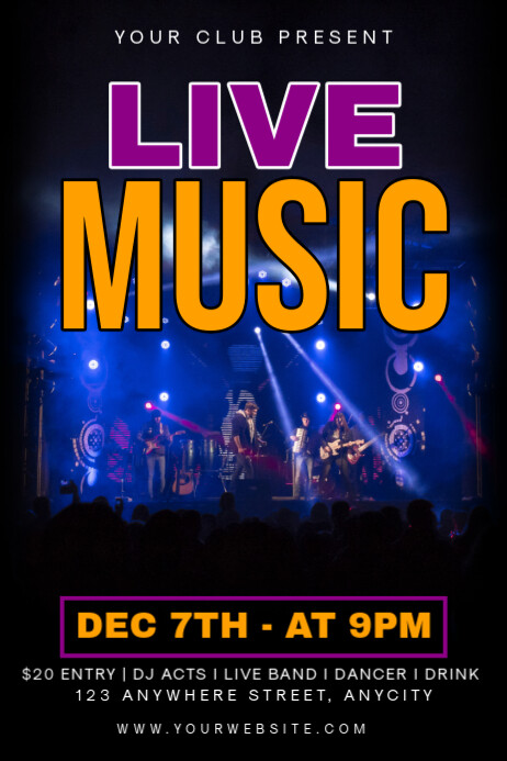 Black 3d Live Music Poster Template | PosterMyWall
