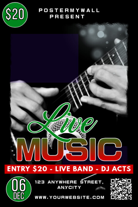 Black 3d Live Music Poster Templat | PosterMyWall