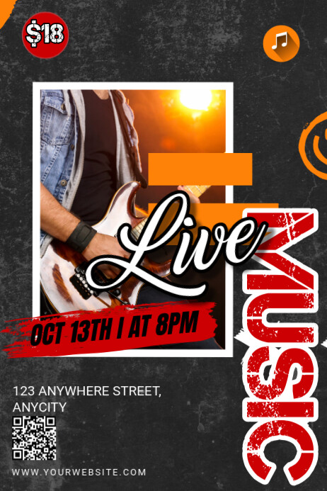 Black 3d Live Music Poster Template | PosterMyWall