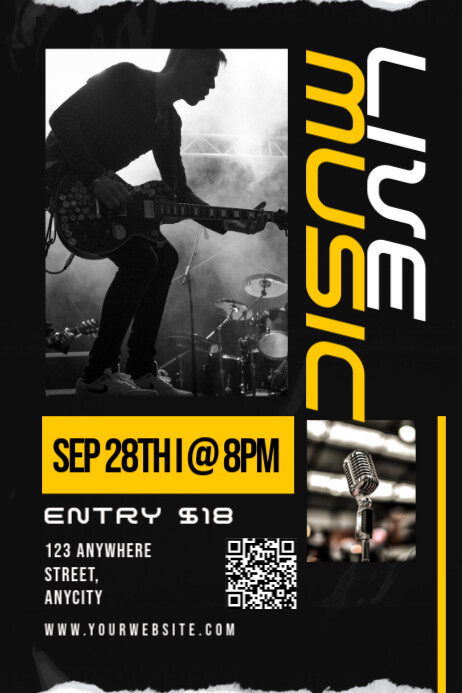 Black 3d Live Music Poster Template | PosterMyWall