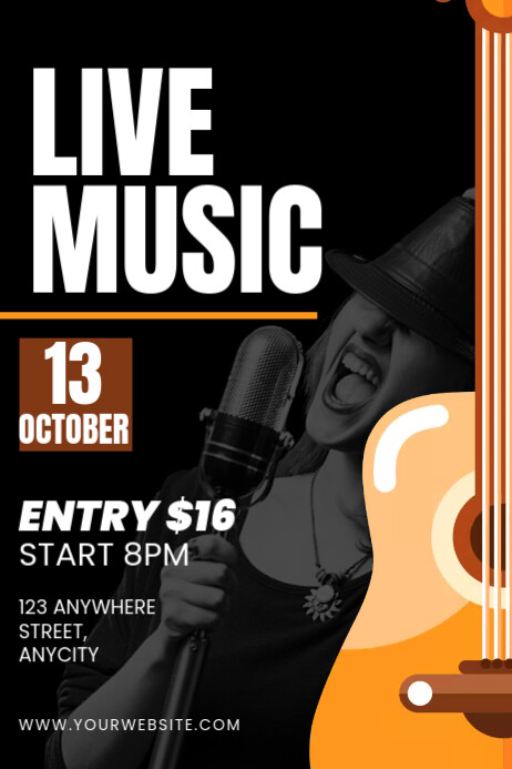 Black 3d Live Music Poster Template | PosterMyWall