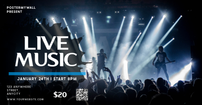 Black 3d Live Music Sampul Acara Facebook Template | PosterMyWall