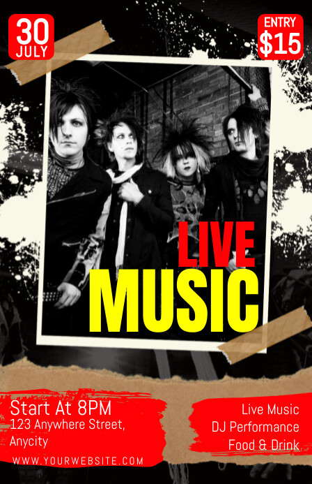 Black 3d Live Music Tabloid Template | PosterMyWall