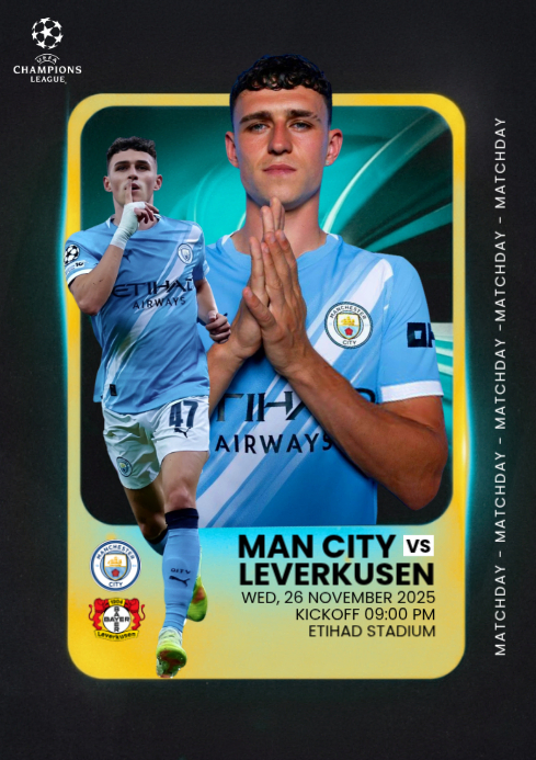 Black 3d Manchester City Match Phil Foden A4 Template | PosterMyWall