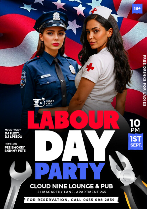 Black 3D Maximalist American Labor Day Club Party Event Flyer A4 ...