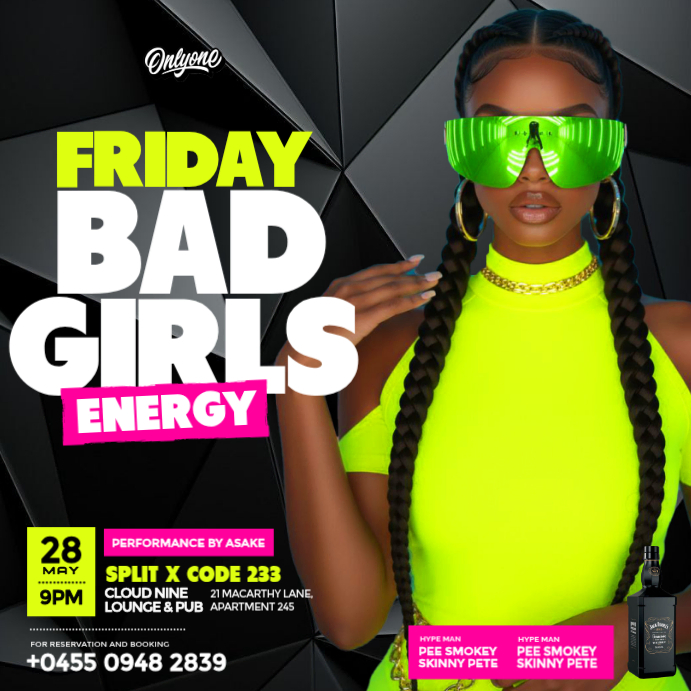 Black 3D Maximalist Baddies Club Party Flyer for Social Media Template ...
