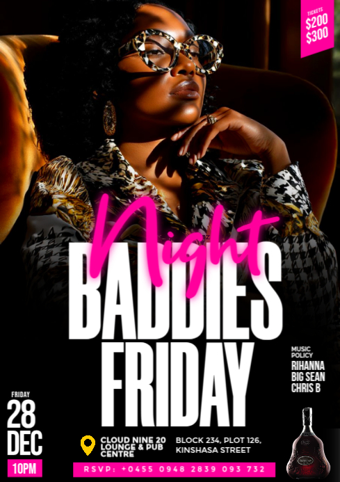 Black 3d Maximalist Baddies Night Club Event Party Poster A4 Template ...