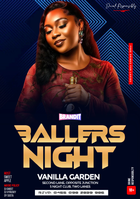 Black 3D Maximalist Ballers Night Party Event Flyer A4 Template ...