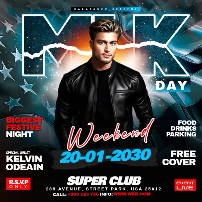 Black 3d Mlk Day Weekend Club Party Poster Instagram Post Template ...