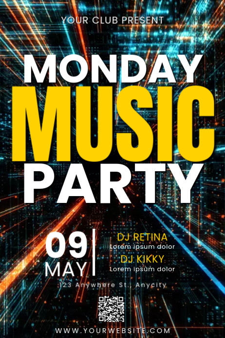 Black 3d Monday Music Party Poster Template | PosterMyWall