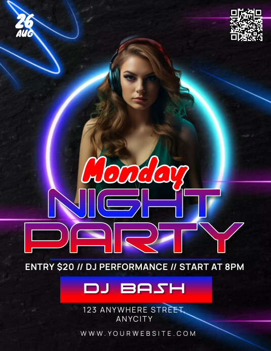 Plantilla de Black 3d Monday Night Party Pamflet (letter A | PosterMyWall