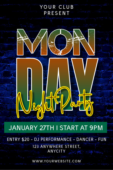Black 3d Monday Night Party Poster Template | PosterMyWall