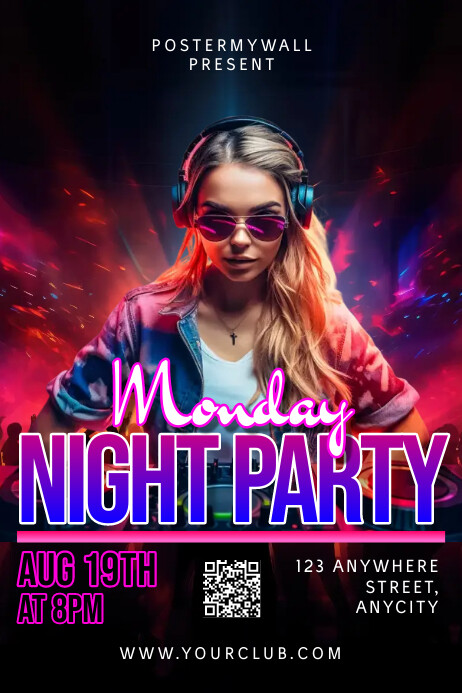 Black 3d Monday Night Party Poster Template | PosterMyWall