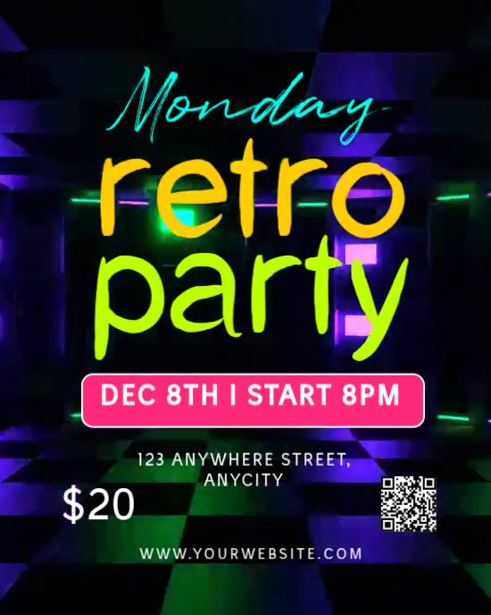Black 3d Monday Retro Party Instagram Portrait เทมเพลต | PosterMyWall