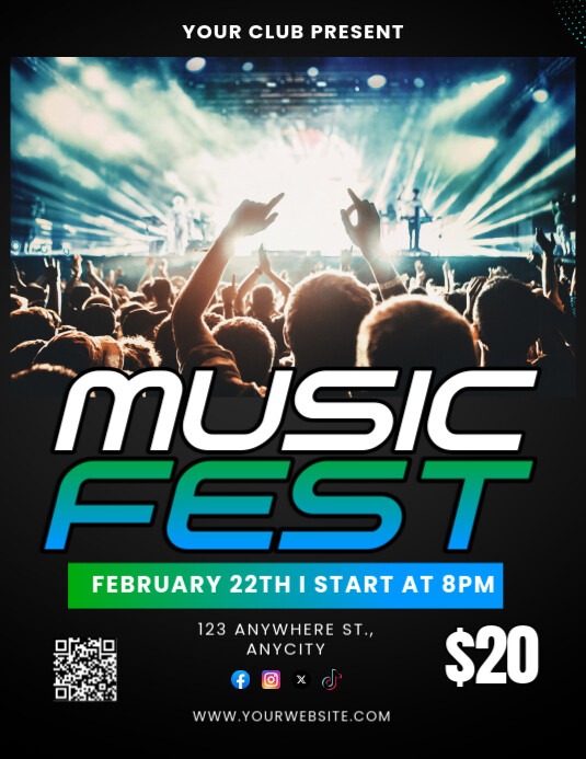 Black 3d Music Fest Pamflet (letter As) Template | PosterMyWall