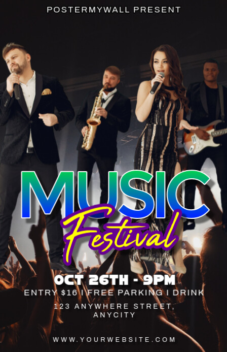 Black 3d Music Festival Tabloid Template | PosterMyWall