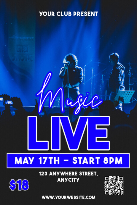 Black 3d Music Live Poster Template | PosterMyWall