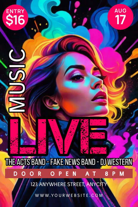 Black 3d Music Live Poster Template | PosterMyWall